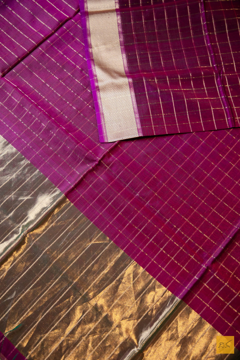 Shanthala- Purple Maheshwari Silk Cotton Handwoven Saree – DiscoverDiva