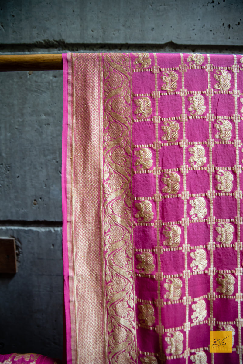 Paavani - Pink banarasi georgette Handwoven saree – DiscoverDiva