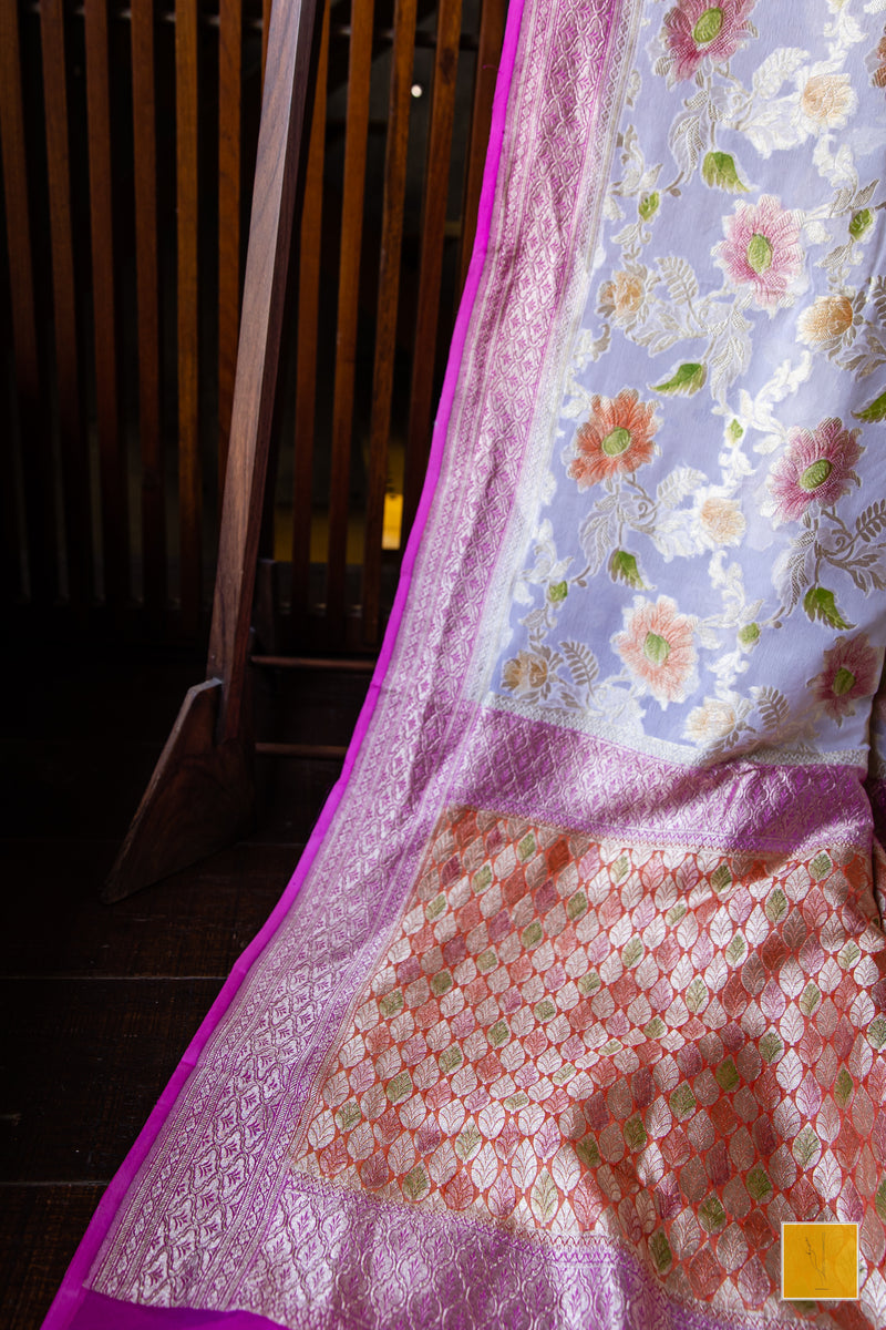 Prajwala - Pastel Pink banarasi georgette Handwoven saree – DiscoverDiva